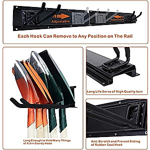 Garage Tool Organizer Storage Rack, Garage Organizers Wall Mount Storage System with 6 Removable Hooks, Super Heavy Duty Steel Garden Tool Hanger Rack for Chair, Broom, Mop, Rake Shovel Yard Tools