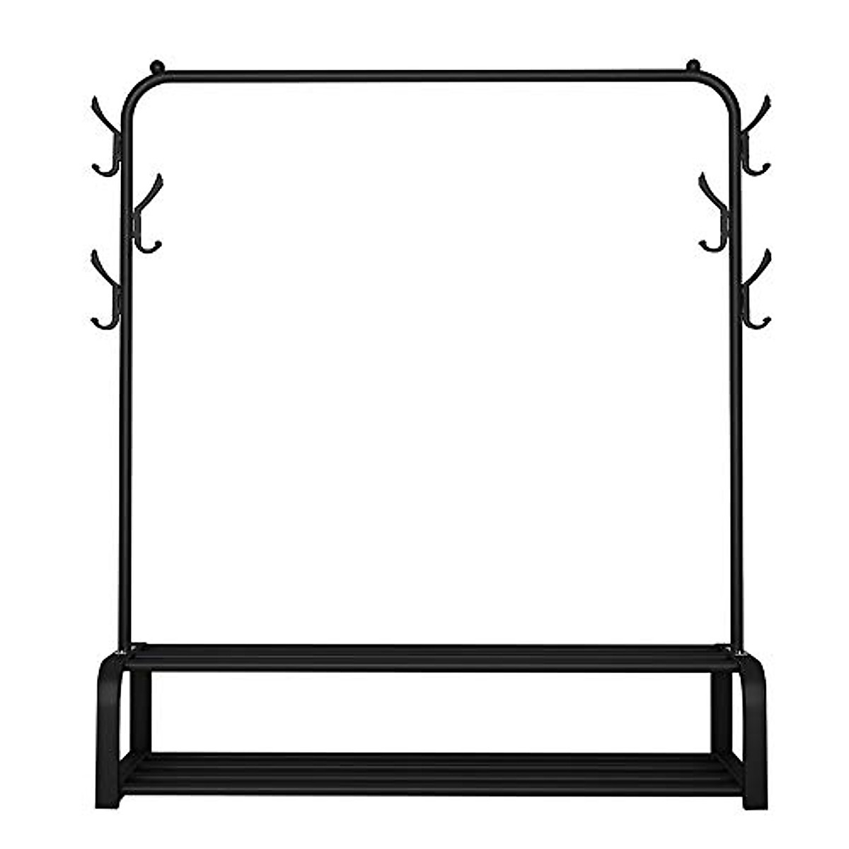 UDEAR Garment Rack Free-standing Clothes Rack with Top Rod,Lower Storage and 6 Hooks,Black