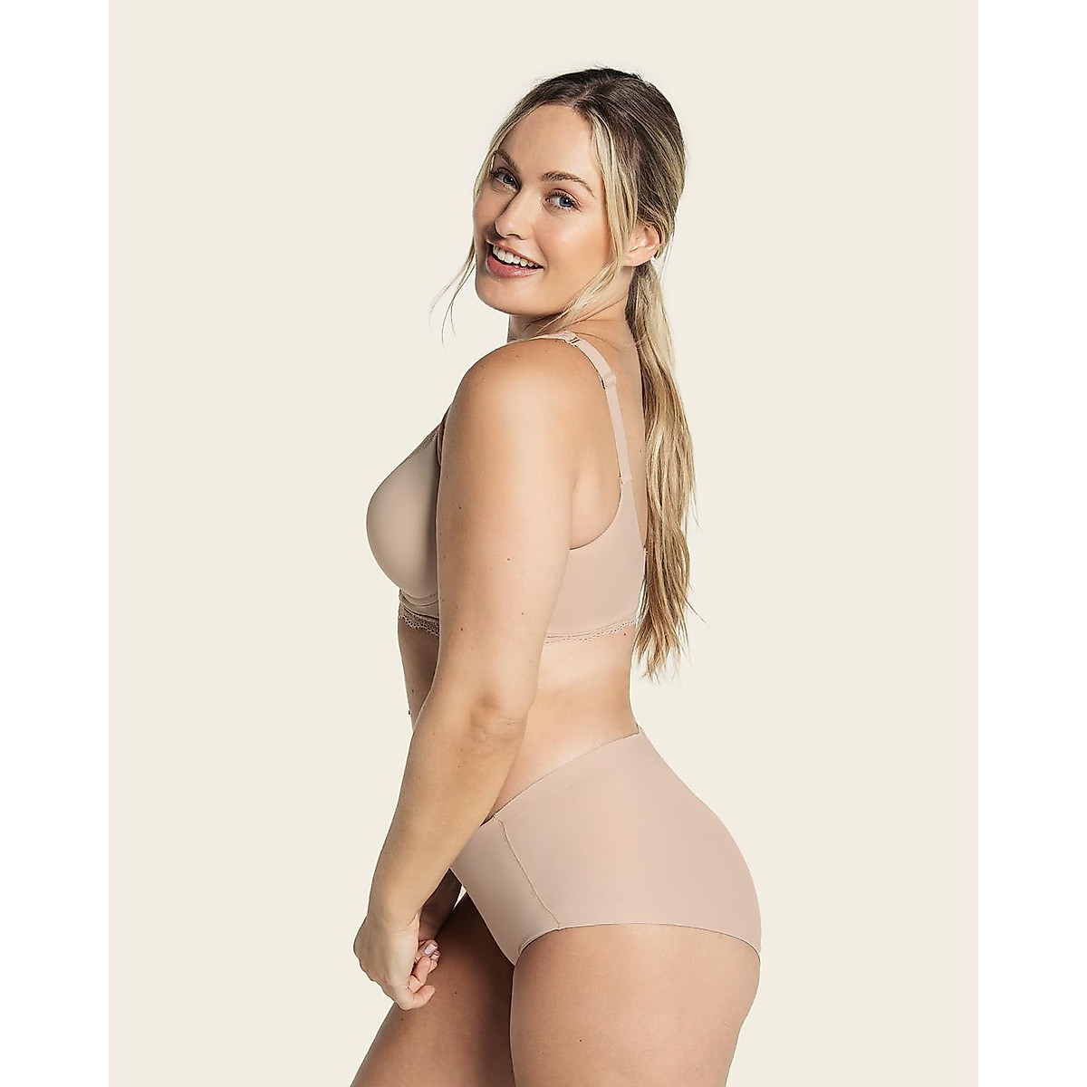 Leonisa Seamless Mid-Rise Moderate Compression Classic Underwear for Women - Tummy Control No Show Panties Beige