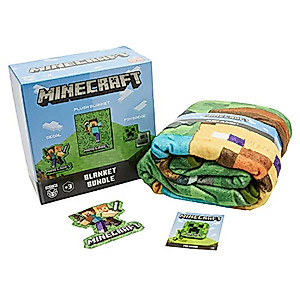 Minecraft Boys Fleece Throw Blanket - Blanket Lanyard and Pin Box Set - Official Black and Green Creeper Face Throw Blanket Lanyard and Pin Set (Green Run)