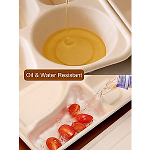 Elsjoy 50 Pack 5-Compartment Disposable Plates, 11" x 8" Compostable School Lunch Tray Divided Paper Plates, Eco-Friendly Sectional Plate Paper Tray for School, Party, Made of Sugar Cane Fiber