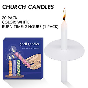 UNICY White Short Taper Candles, 20 Pack 5 Inch Church Candle Bulk with Drip Protectors, Unscented Candlesticks for Christmas Eve and Easter Candlelight Service, Vigil, Memorial and Devotional