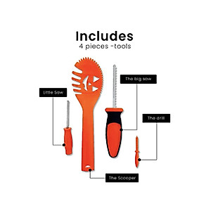 KINREX Pumpkin Carving Kit – Halloween Carve Tools Set For Kids & Adults, 8 Paper Stencils Patterns Designs Templates Jack o Lantern Decoration, Includes Small & Big Saw Tool, Scooper & Drill