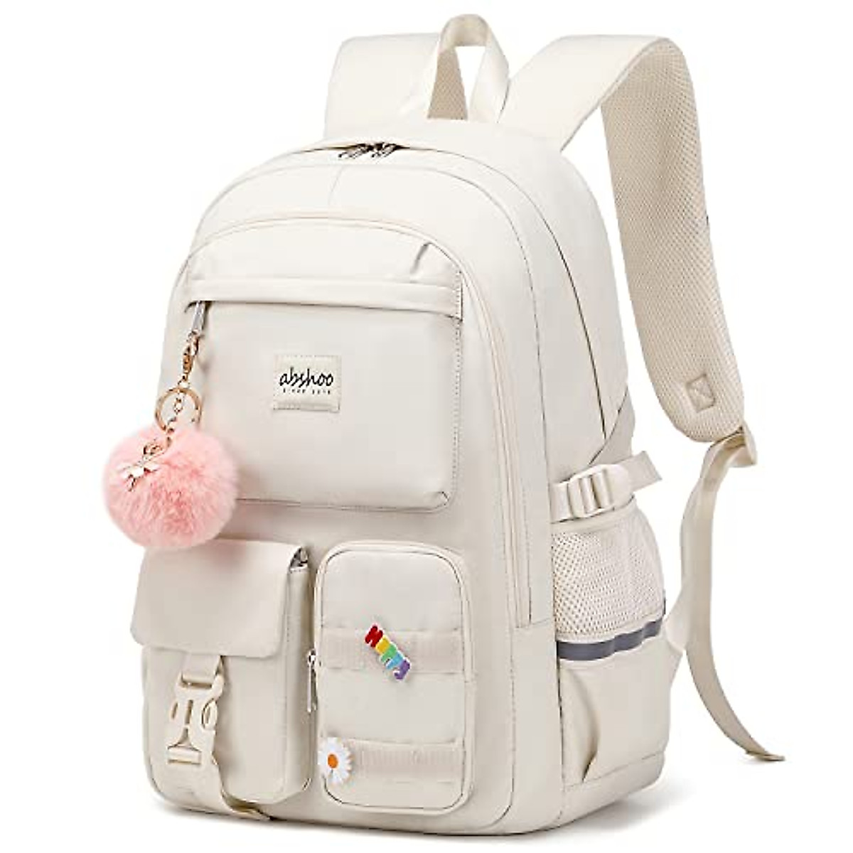 abshoo Big Student Laptop Backpack For College Women Middle High School Teen Girls Bookbag Travel Daypack (Beige)