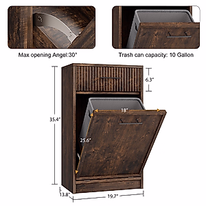 GAOMON Fluted Tilt Out Trash Can Cabinet, Hidden Garbage Can Cabinet 10 Gallon, Freestanding Dog Proof Trash Can Cabinet, Wooden Trash can for Kitchen Dining Living Room, Brown Cherry