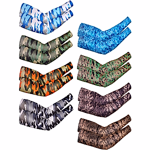 Bememo 8 Pairs UV Sun Protection Arm Sleeves Cooling Anti Slip Tattoo Cover Sleeves with Thumb Holes for Men Women(Camouflage)