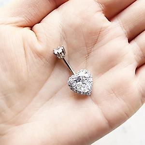 Arardo 925 Sterling Silver 14G Belly Button Rings Clear CZ Navel Rings Body Piercing Jewelry Luxurious Heart AB0086