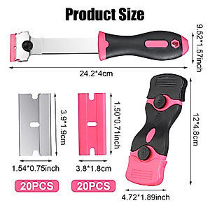Guiqulai Razor Blade Scraper, 2 Pcs Scraper Tool with 40 Pcs Razor Blades, Glass Scraper, Multi Purpose Cleaning Scraper Tool for Removing Decals, Label, Sticker, Caulk, Adhesive, Tint, Paint
