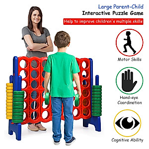 Costzon 4-in-A-Row 4-to-Score Giant Games for Kids & Adults, Indoor Outdoor Party Family Connect Plastic Game, 4 Feet Wide by 3.5 Feet Tall w/42 Jumbo Rings & Quick-Release Slider (Blue)