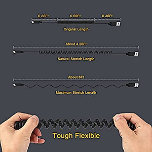 Coiled Lightning Cable Apple Carplay & MFi Certified, Retractable iPhone Charger with Data Transmission, Short iPhone Charger Cord for iPhone/Pad/Pod