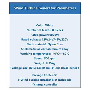 9000W Wind Turbine Generator Kit, 8 Blades Wind Power Generator with MPPT Charge Controller 12V/24V/48V/220V Home Use Windmill Energy Small Wind Turbines (Color : 220V)