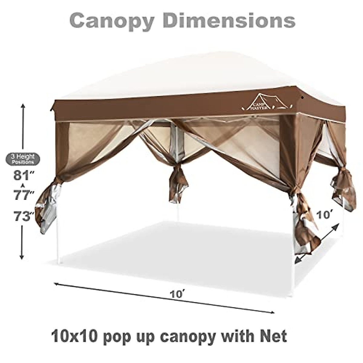Camp Master Canopy Tent with Mosquito Netting, Outdoor 10x10 Pop-up Dome Canopy,Patio Tents for Parties,Quick Easy Setup Canopies with Waterproof Roof, Roller Bag, 4 sandbags (10 FT, Brown)
