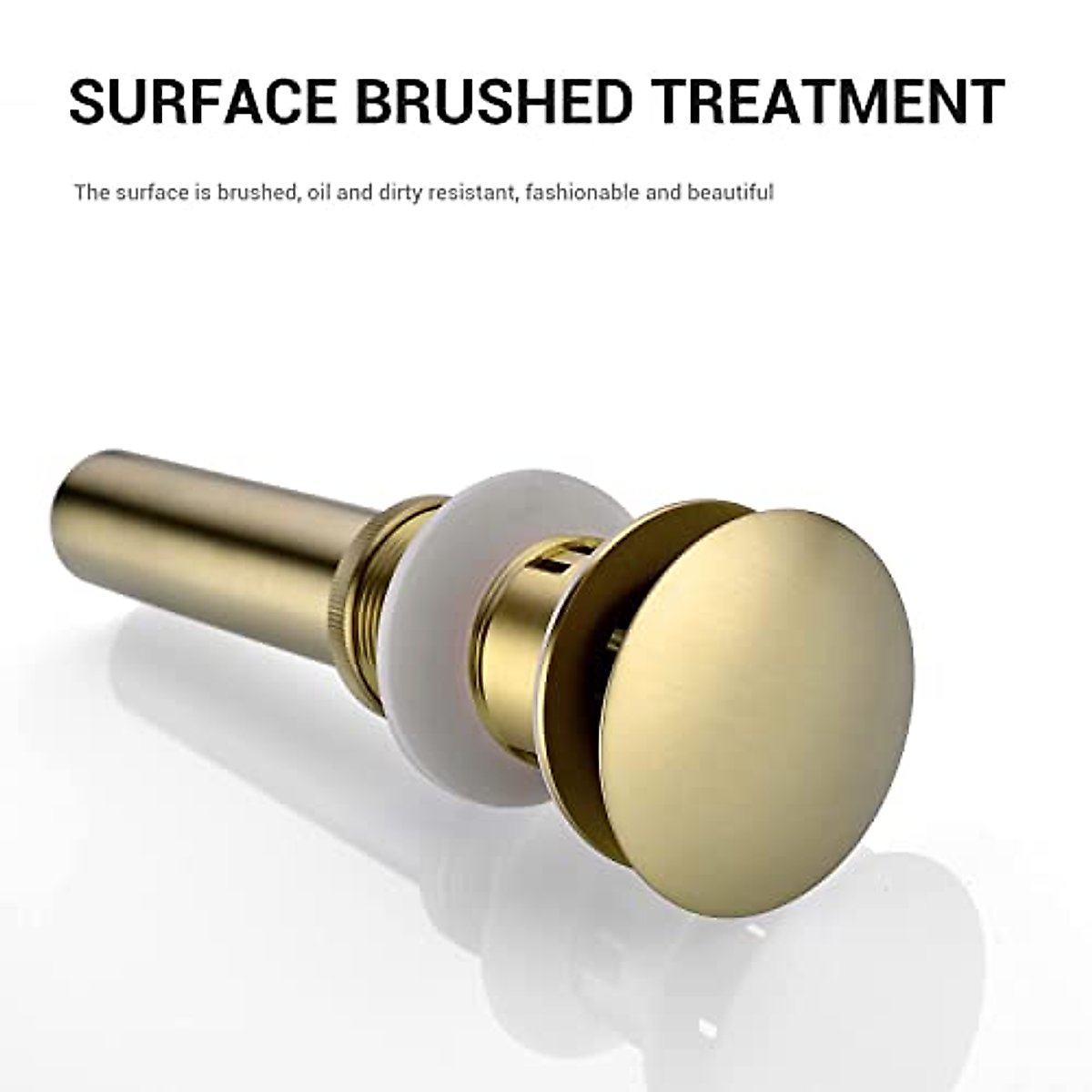 Pop Up Drain with Detachable Basket Stopper, Brass Overflow Bathroom Faucet Sink Drain with Built-in Anti-Clogging Strainer, Brushed Gold
