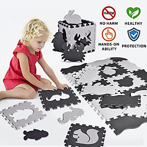 25 PCs Kids Play Mat Interlocking Foam Floor Tiles, Animal Styles Puzzle Mat Soft Non-Toxic Crawling Foam Mat with Fence, Activity Playmat for Toddlers Room Décor