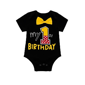 LENSOUS Baby Boys First Birthday Cake Smash Outfits Bowtie One Year Old Romper Pants Set（Red,18-24 Months）