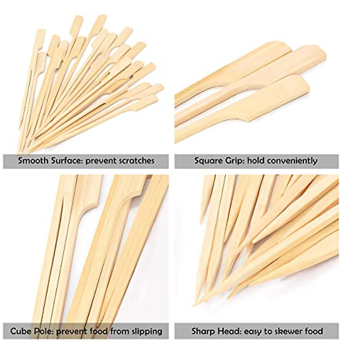 6 Inch Bamboo Skewers 100PCS Food Appetizer Toothpicks Wide Flat Paddle Bamboo Wood Picks for Cocktail, Marshmallow, Fruit, Grilling, Drink, BBQ, Barbecue, Yakitori Chicken, Fondue, Roasting
