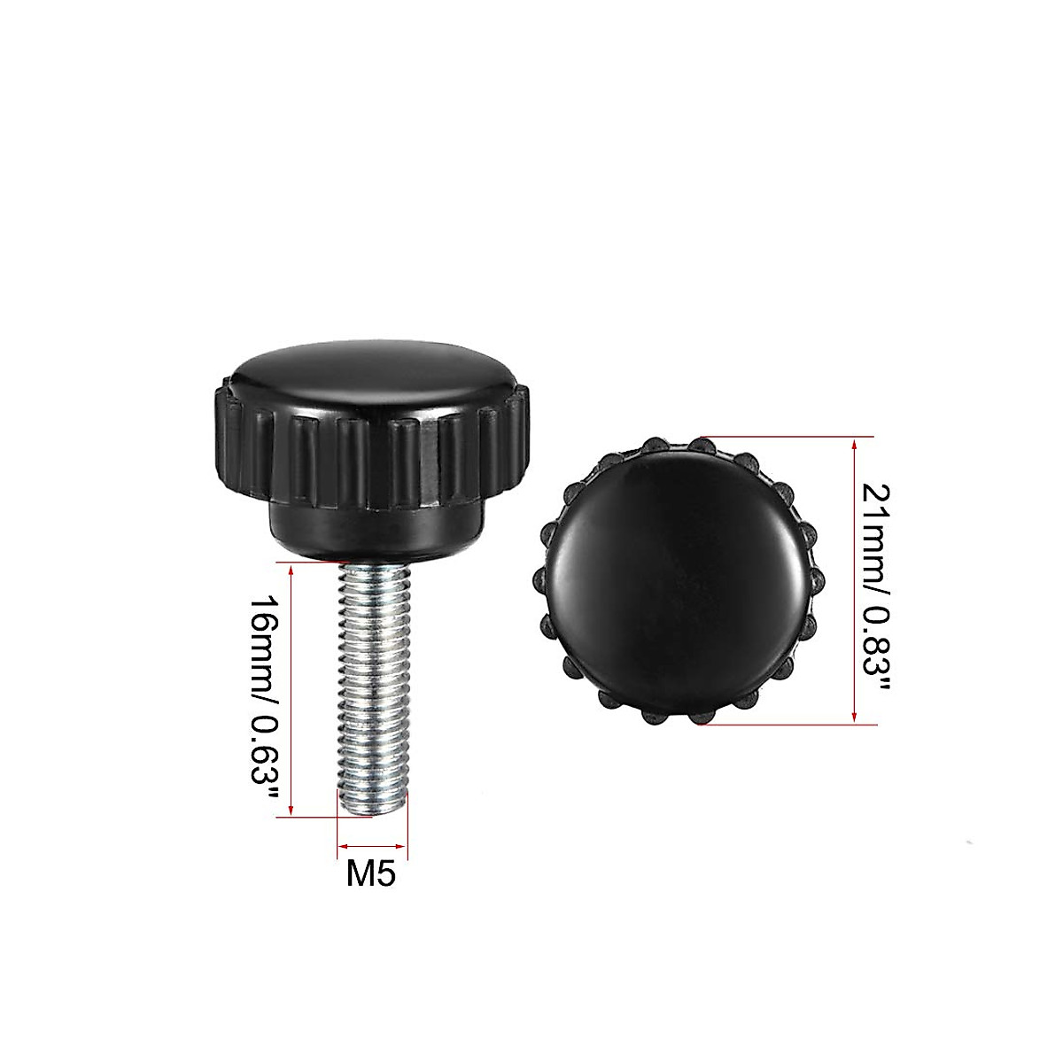 uxcell 8pcs Knurled Clamping Knobs M5 x 16mm Metric Zinc Plated Carbon Steel Male Thread Thumb Screw on Type 21mm Plastic Round Head Threaded Hand Bolt Stud Knobs Black