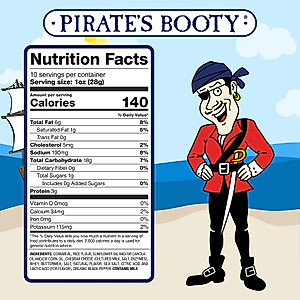 Pirate's Booty Cheese Puffs, Healthy Kids Snacks, Real Aged White Cheddar, 10oz Party Sized Bag
