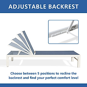 PATIO TREE 2 Pieces Patio Aluminum Chaise Lounges Outdoor Reclining Lounge Chairs with Adjustable Backrest，Navy