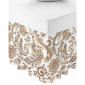 Boho Paisley Bed Skirt King Size 16 Inch Drop, Adjustable & Elastic Wrap Around Bed Skirts Pleated Luxury Dust Ruffles for Twin Full Queen Cal King Base Bed, Da-mask Floral Print Bohemian Style