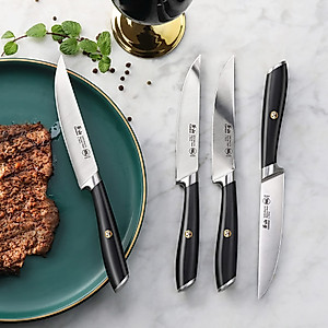 Cangshan L Series 4-Piece Fine-Edge Steak Knife Set, Forged German Steel, Black, 1026931