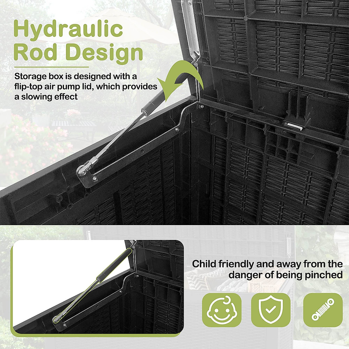 Capacmkseh 100 Gallon Large Deck Box Outdoor Storage Box with Lockable Lid, Waterproof UV Resistant Resin Storage Bench 450 LBS Weight Capacity for Patio Cushions, Gardening Tools, Pool Supplies