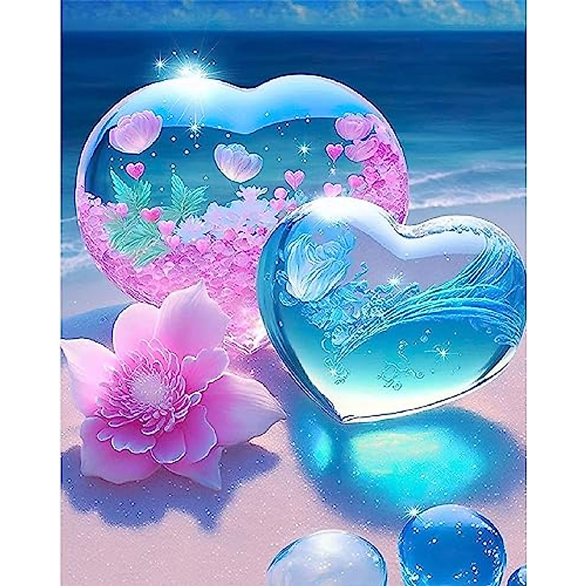 JFYHAB Love Diamond Painting Kits,Diamond Art Kit, Sea Beach Paint by Numbers for Adults and Kids Beginner 5D Diamond Painting Kits for Adults Full Drill Round for Wall Decor,Gift,Relaxing12x16