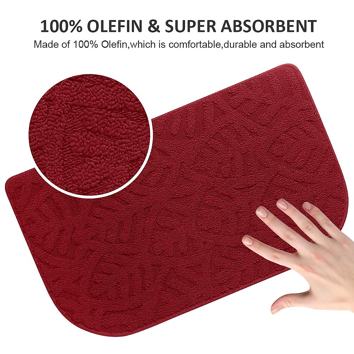 VANZAVANZU Kitchen Rug Mats, 30"x18" Non Slip Kitchen Mat Irregular Half Round Kitchen Carpet, Designed in Latex Backing Absorbent and Machine Washable for Kitchen Doorway Bathroom Floors (Red)