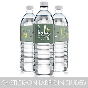 Green It’s a Boy Baby Shower Water Bottle Labels - Greenery Baby Boy - 24 Stickers