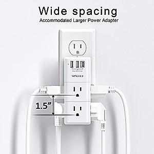 USB Multi Plug Outlet Extender - YISHU Surge Protector with Rotating Plug, 6 AC Plug Extender with 3 USB Ports, 3-Sided Swivel Power Strip with Spaced Outlet Splitter for Home, Office, Travel
