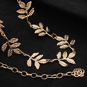 HIQUACC Metal Waist Chain Body Belly Belt Chains Jewelry Accessories for Women Girls (Leaf Gold-S)
