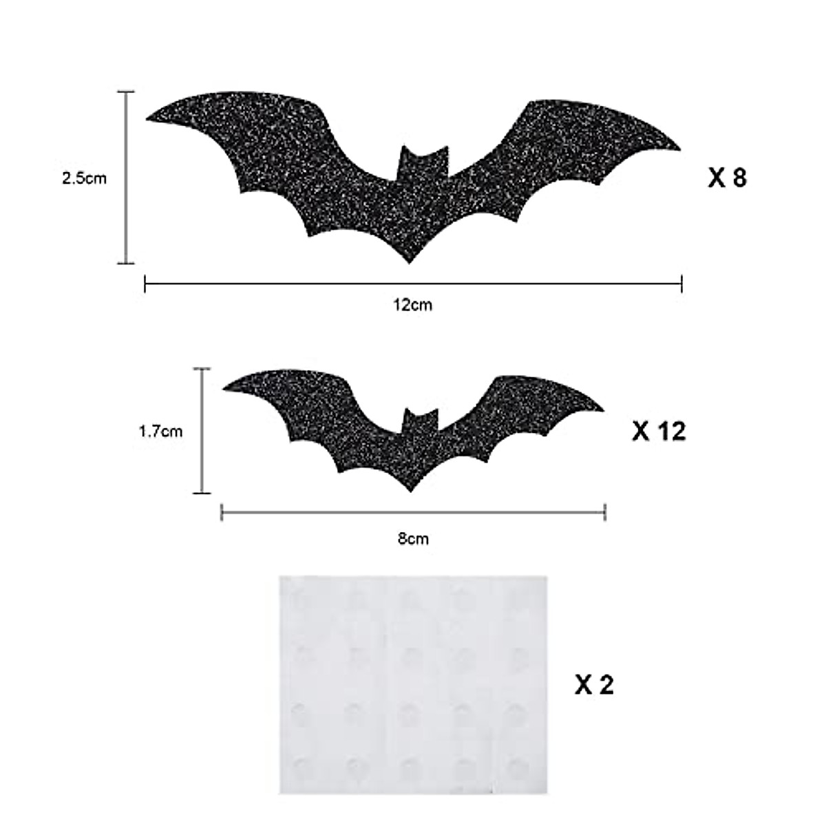 AIEX 20pcs Halloween Bat Stickers, with Glue Points Glitter Felt Cloth Bat Decor Halloween Bat Decorations for Room Home Indoor Wall Halloween Party (2 Sizes)