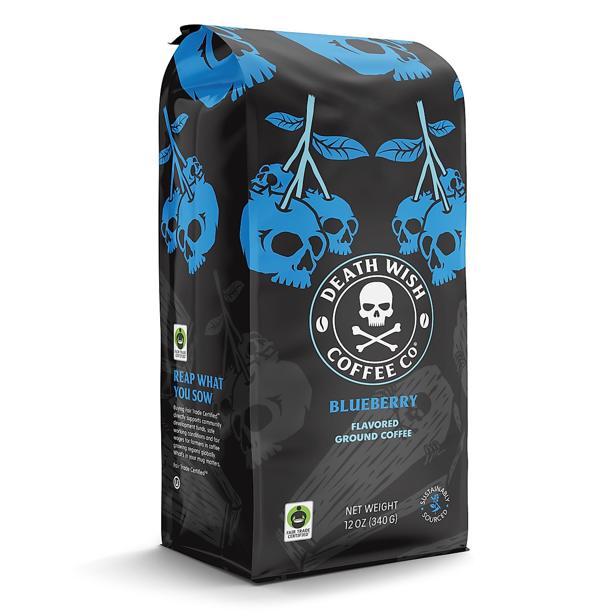 DEATH WISH COFFEE Ground Coffee - Extra Kick of Caffeine - Blue and Buried: Blueberry Vanilla Flavored Coffee