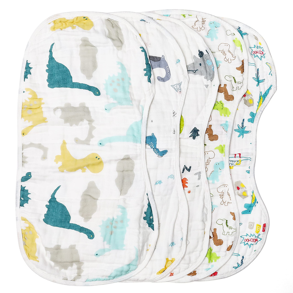 ShoppeWatch Muslin Burp Cloths Baby Burping Bibs 100% Organic Cotton 5-Pack Large 6 Layers Thick Soft Absorbent Cloth Spit Up Dribble Towels Rags for Newborns & Babies Unisex Shower Gift BB20