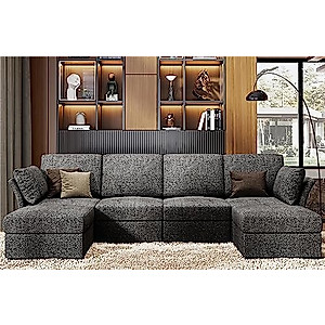 AMERLIFE Sectional Sofa, Modular Sectional Couch with Ottomans- 6 Seat Sofa Couch for Living Room, Convertible U Shaped Couch with Chaise, Oversize W107 xD54 xH37 Dark Grey