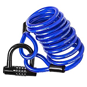 DocksLocks Security Cable Lock Set (5ft to 25ft Lengths) – Weatherproof, Looped Ends, Coiled, Compact, Includes U-Lock, Anti-Theft for Bikes, Patio Furniture, Kayaks, Outdoor Equipment 20ft