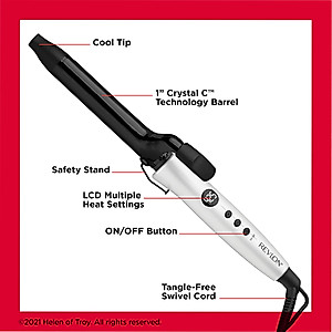 Revlon Crystal C + Ceramic Hair Curling Iron | Long-Lasting Shine and Less Frizz, (1 in)