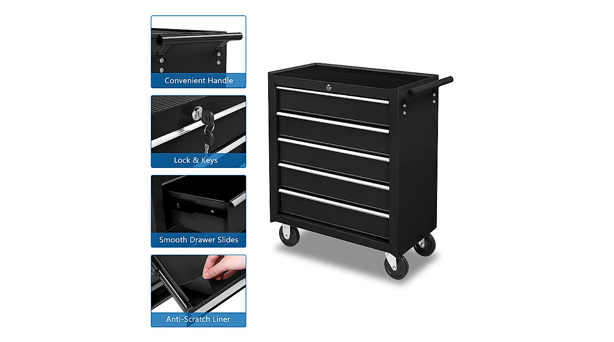 TUFFIOM 5-Drawer Rolling Tool Chest | Secure Storage & Mobile