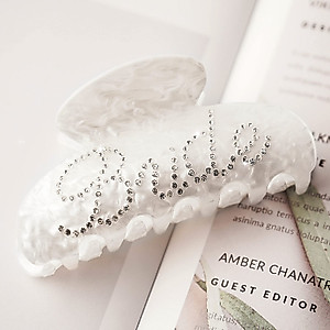 Saliyaa Bride Hair Clip - White Acrylic Hair Clip with Double-Side Bride Logo (4 inches) - Wedding Gift for Bride, Bridal Shower, Bachelorette Party Decorations Accessory - Rhinestone, Classy, Female