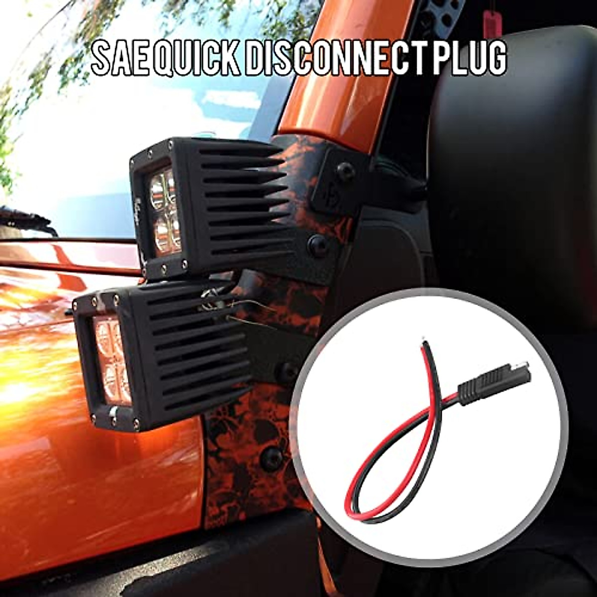 PAEKQ 12AWG Weatherproof Solar SAE Power Socket Sidewall Port SAE Quick Connector Harness Plug and SAE Connector Extension Cable for Solar Panel RVs Motorcycle Generator Battery Charger(1FT)