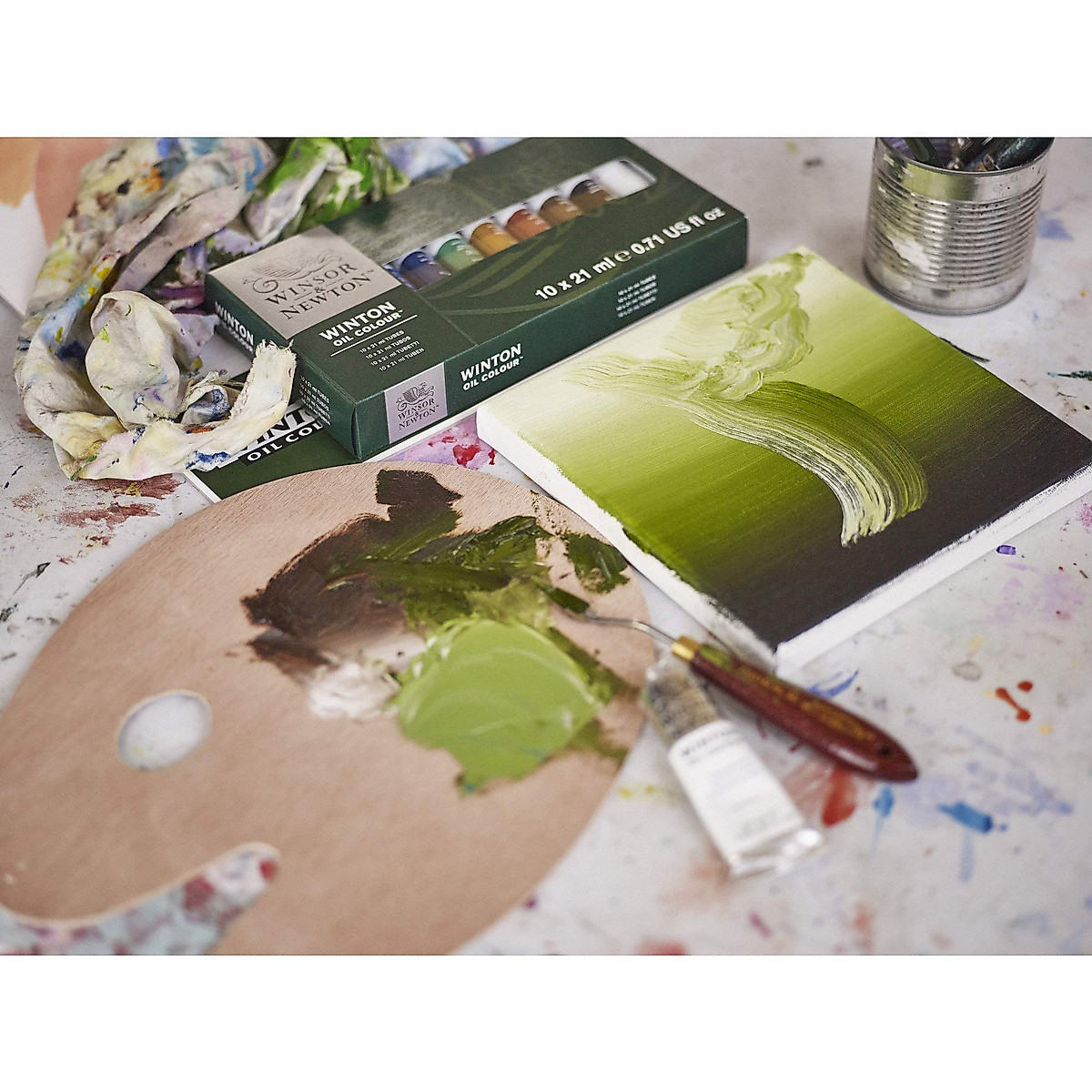 Winsor & Newton Winton Long Handle Brush (5 Pack) (Round 6, Filbert 6, Flat 6, Bright 8, Fan 3)