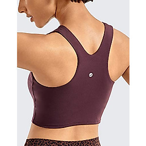 CRZ YOGA Women's High Neck Longline Sports Bra - Padded Racerback Yoga Bra Crop Tank Top with Built in Shelf Bra Dark Russet Medium