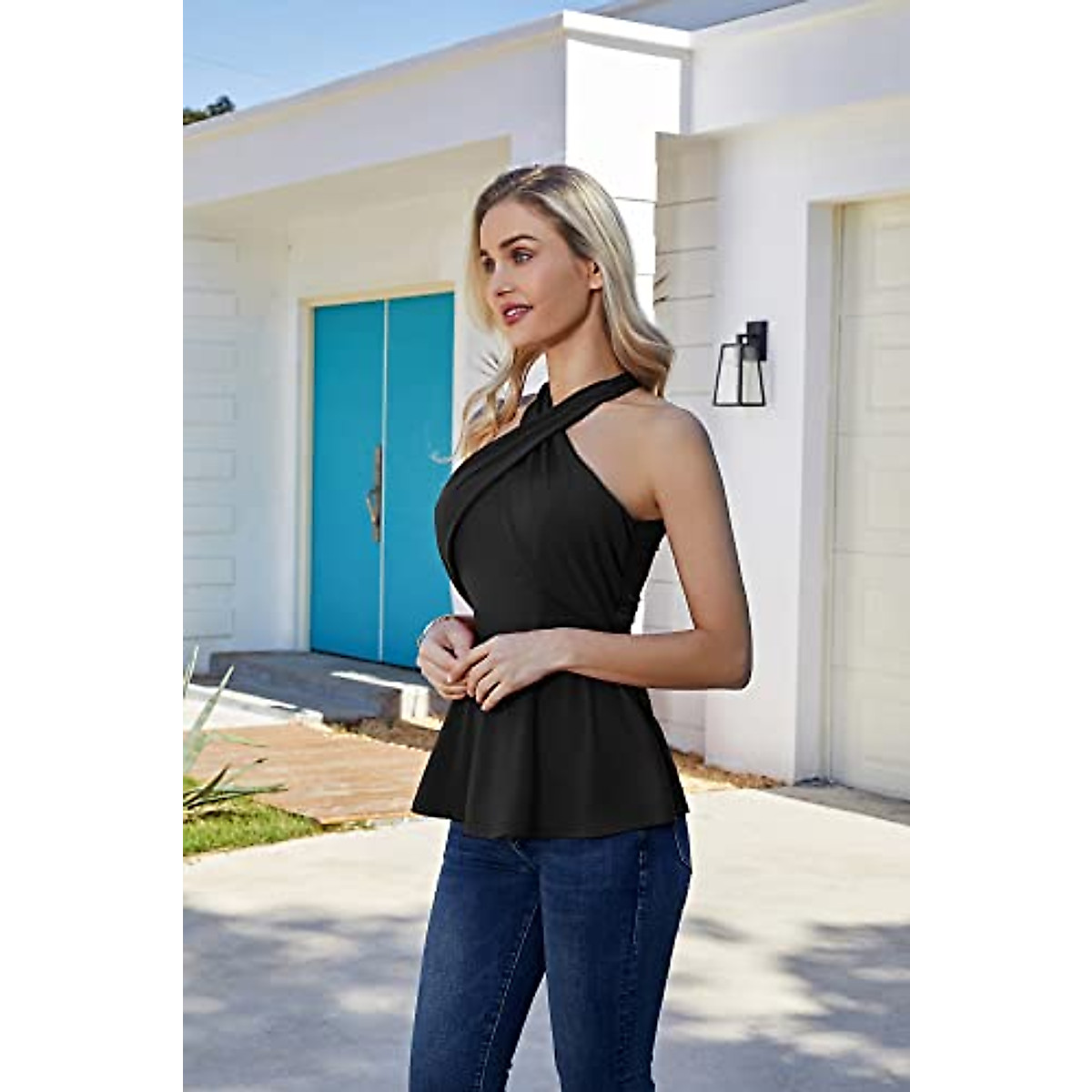 Halter Tops for Women Sleeveless Concert Tops for Women Slim Loose Fit Black