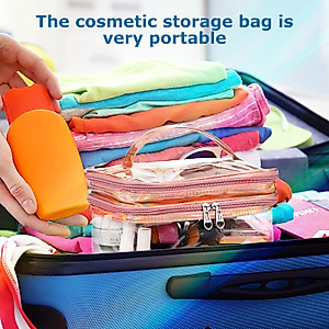 Clear Makeup Bag Toiletry Organizer Waterproof Large Makeup Bag Transparent Makeup Case Double Layer Cosmetic Bag Multi Function Travel Makeup Bag for Toiletries Makeup Travel Portable, Pink