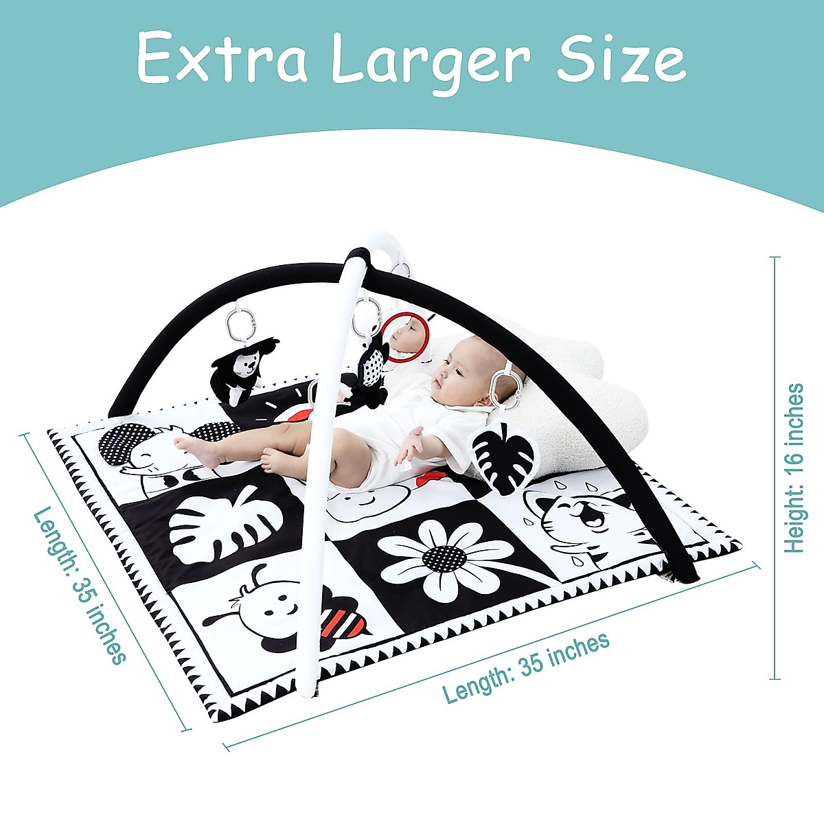 Lovvie & Joy Baby Play Activity Gym Tummy Time Mat for Infant,Baby Gyms & Playmats for Babies 0 to 3 6 9 12 Months with 5 Toys for Early Sensory Exploration and Motor Skill Development