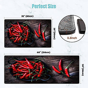 Kitchen Rugs Set Red Chili Peppers Shot from Above on Rustic Wooden Table Kitchen Mat for Floor Non-Slip Washable Kitchen Runner Doormat Bath Rug Carpet Comfort Standing Mats Decorations