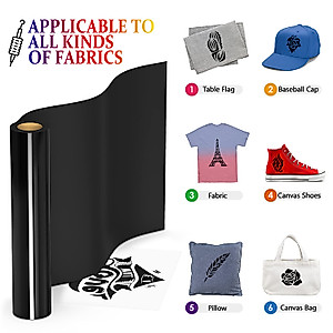 TransWonder Black Heat Transfer Vinyl - 12 x10, Iron on Vinyl HTV Vinyl for Cricut Air or Maker Heat Press T Shirts Gifts for Easter(Matte Black)