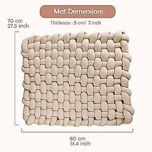 Wonder Space Knotted Braided Plush Mat, Baby Infant Newborn Sleeping Tummy Time Playing Nursery Rug Knot Floor Cushion, Handmade Pure Soft Fabric, Fashion Cute Toddler Children Room Decor, Beige
