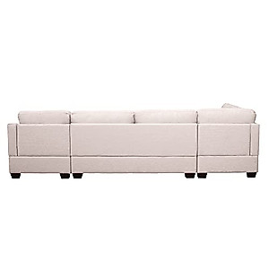 MOEO Large U-Shape Sectional Sofa, Double Extra Wide Chaise Lounge Couch, Birch Wood Legs Sponge, for Living Room Apartment, Office, Beige
