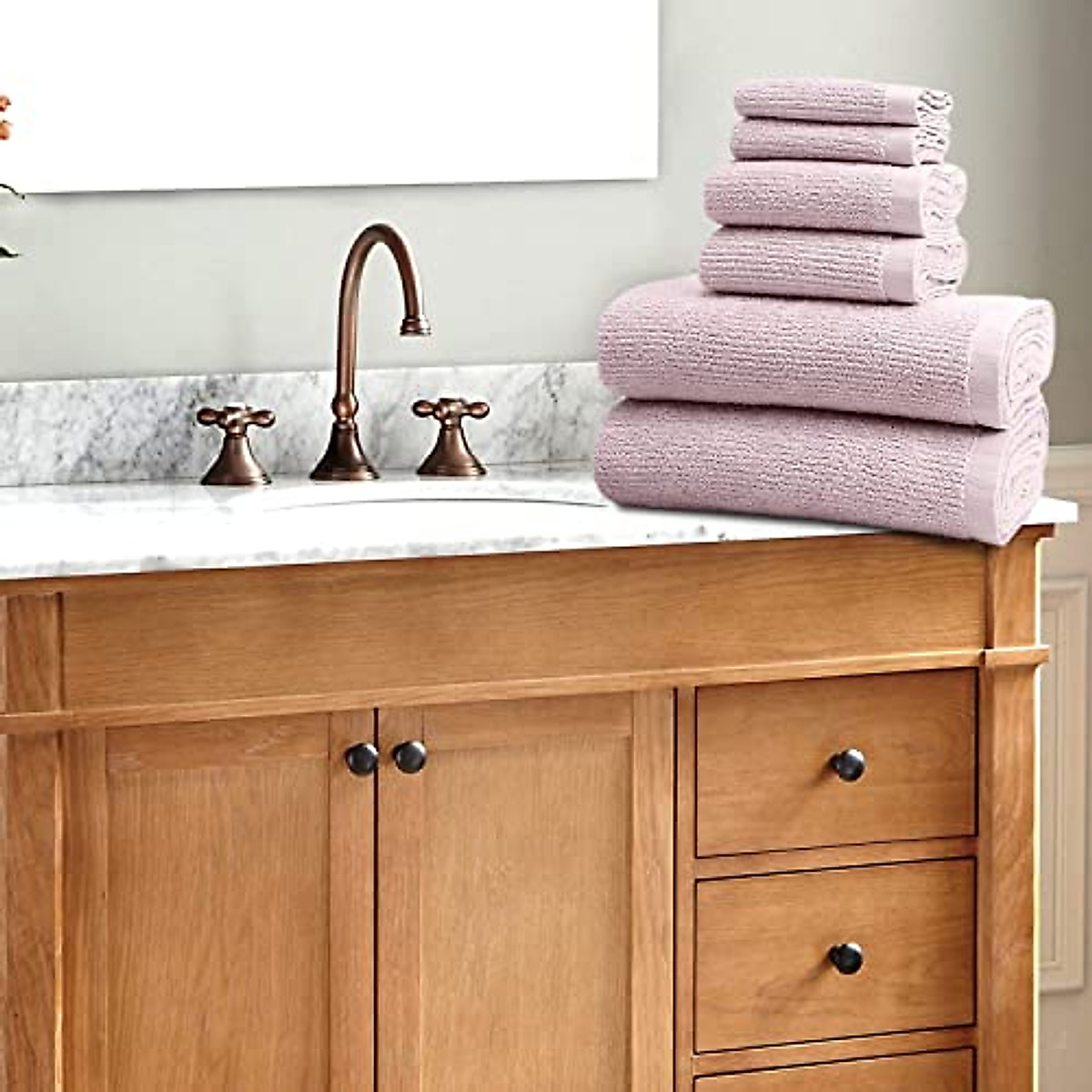 NY Loft 100% Cotton Quick Dry Towel Set | Textured Bathroom Towels | Highly Absorbent and Durable Towel Set | Greenwich Collection (6 Piece Towel Set, Lilac Snow)